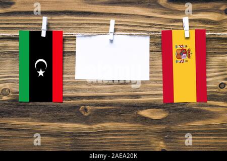 Spain and Libya - pin flags on political map - 3D illustration Stock Photo - Alamy
