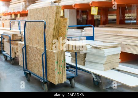 Trolley in a hardware store loaded with construction materials. Repair ...
