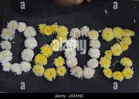 create 2020 with flowers on black background Stock Photo - Alamy
