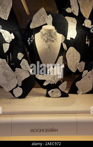 A display of diamond jewelry in the window of Tiffany & Co. in New York ...