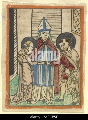 This artwork depicts the Marriage of the Virgin, showing Mary and ...