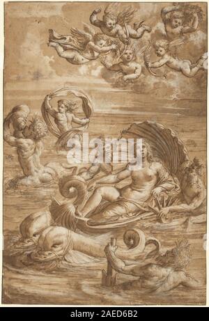 The artwork depicts Galatea in a water-chariot with dolphins, tritons ...