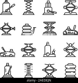 Jack-screw icons set. Outline set of jack-screw vector icons for web ...