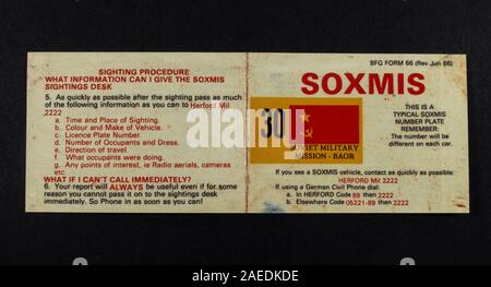 SOXMIS identification and contact card, a piece of replica memorabilia ...