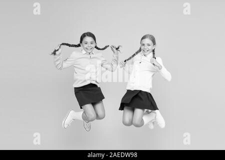 Kids cute students. Schoolgirls best friends excellent pupils ...