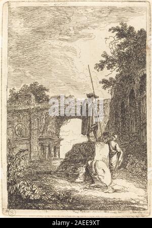 A 1764 painting by Hubert Robert depicting a landscape with a fallen ...