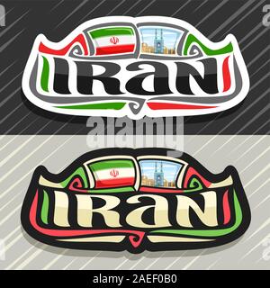 Vector logo for Iran country, fridge magnet with iranian state flag ...
