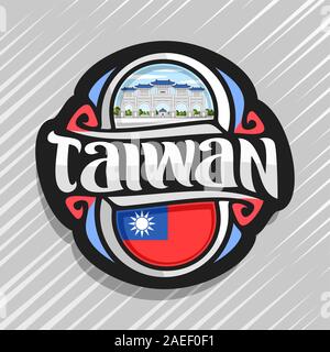 Vector logo for Taiwan country, fridge magnet with taiwanese state flag ...