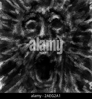 Evil demon skull with opened mouth. Black and white illustration in ...