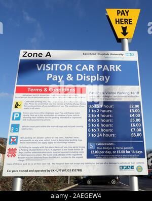 A view of parking charges at Buckland Hospital in Dover, Kent, which is ...