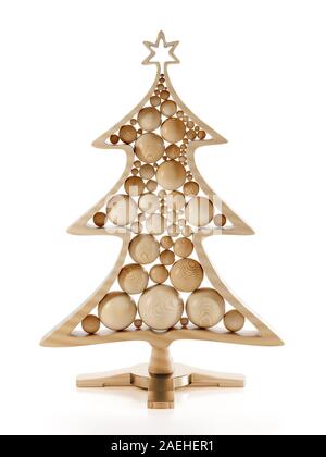 3D render of a Christmas background with wooden table against bokeh ...