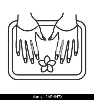 Manicure bowl linear icon. Thin line illustration. Woman's manicured ...
