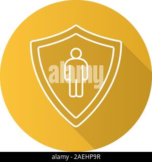 Bodyguard flat linear long shadow icon. Man inside protection shield ...