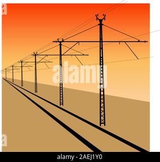 Railroad overhead lines. Contact wire. Vector illustration Stock Vector ...