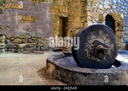 Ancient olive oil production machinery, mechanical manual press and ...