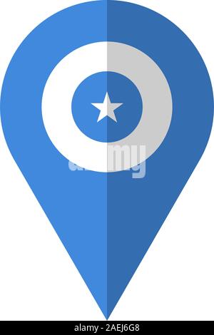 Map pointer with flag of Somalia. Vector flag sign on blue background ...