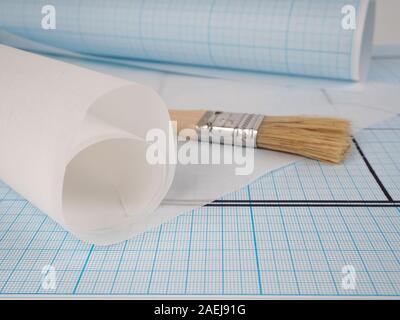 schematic plan of the apartment, drawing on millimeter paper in a roll ...