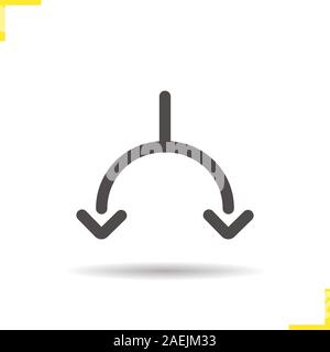 Road fork glyph icon. Drop shadow silhouette symbol. Two arrows ...