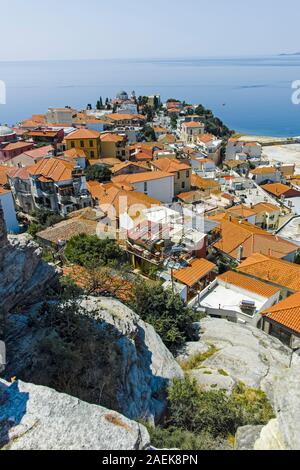 Ruins of fortress and panorama to Kavala, East Macedonia and Thrace ...