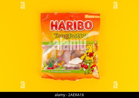 A packet of Haribo Tangfastics sweets shot on a white background Stock ...