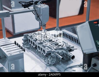 Robotic perform assembly engine part, Modern industry factory Stock ...