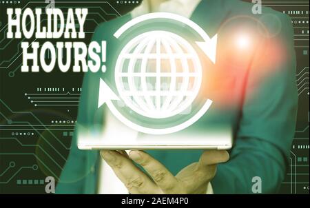 Text sign showing Holiday Hours. Business photo showcasing employee ...