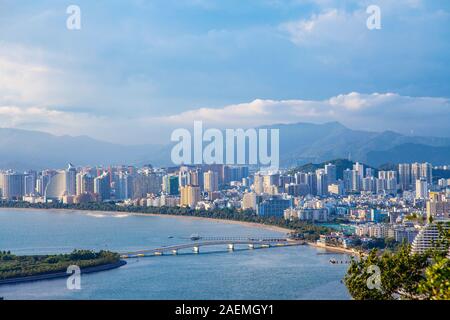 Aerial view of the coastal city of Sanya on China's Hainan Island Stock ...
