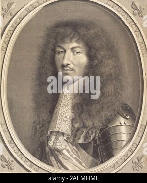 A 1664 engraved portrait by Robert Nanteuil depicting Louis XIV. The ...