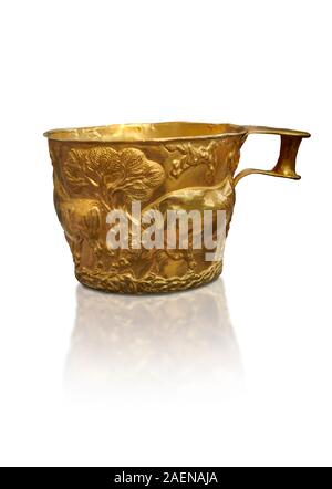 Vapheio (Vaphio or Vafio) Mycenaean gold cup depicting a wild bull hunt ...