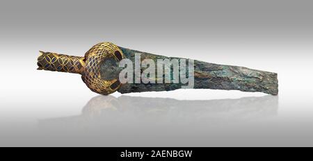 Mycenaean Bronze dagger with inlaid lion hunt scene from Grave V, Grave ...