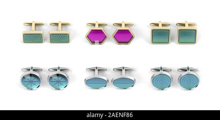 Group of different cufflinks on white background Stock Photo - Alamy