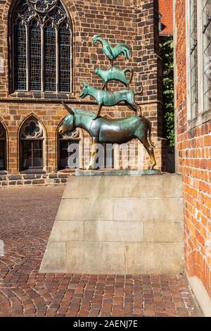 Famous statue in the centre of Bremen Germany depicting the donkey dog ...