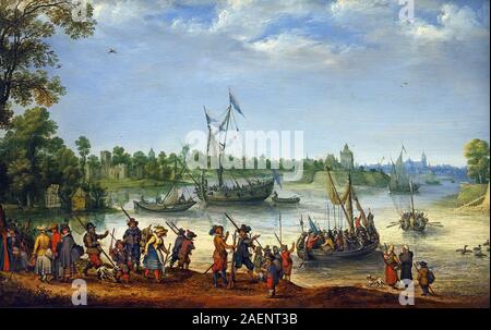 Departure of the Pilgrim Fathers from Delfshaven, July 1620 Stock Photo ...