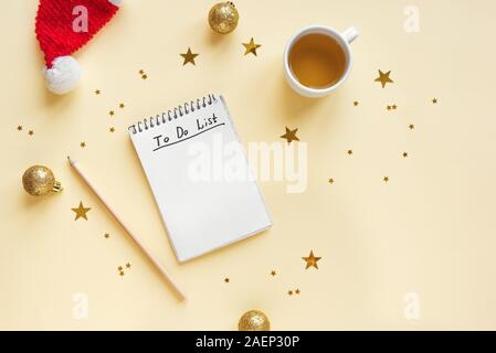 Christmas female desk with blank paper note, keyboard, and new year ...