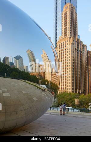 The Cloud Gate sculpture also known as "the bean" in Millennium park ...