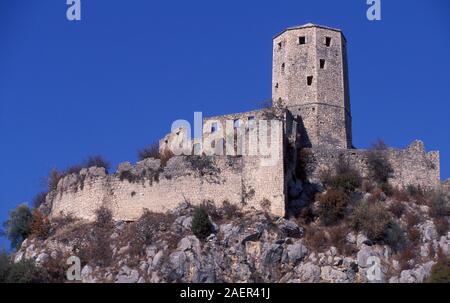 Sahat-kula, the fort on a hillside at Pocitelj close to Mostar, Bosnia ...