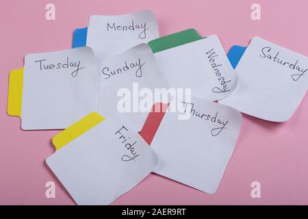 The days of the week - the paper stickers attached to the board is ...