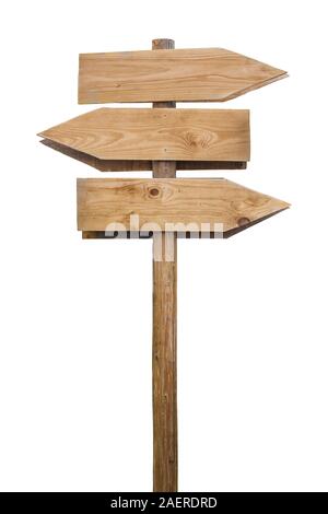 Wooden Signpost with Three Arrows Isolated on White Background Stock ...