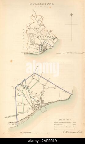 FOLKESTONE. Vintage town city map plan. Kent 1950 old vintage chart ...