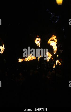 Christmas torchlight parade in Main Street Haworth Stock Photo - Alamy