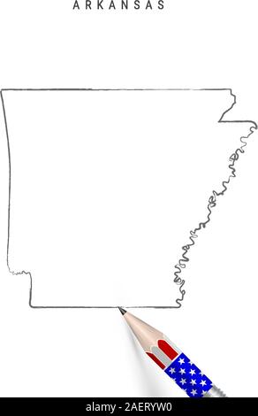 3D map of Arkansas (United States of America) - black, red, blue and ...