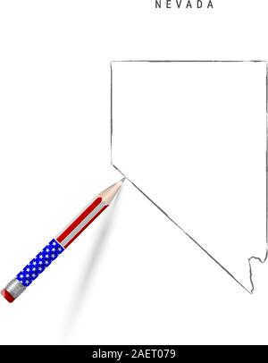 Nevada US state hand drawn pencil sketch outline map with heart shape ...