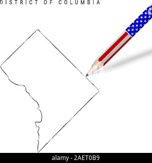 District of Columbia hand drawn pencil sketch outline map with heart ...