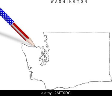 Sketch Washington (state) (United States of America) letter text map ...