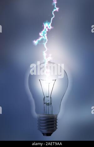 lightning bold strike in the light bulb, creative idea of the ...