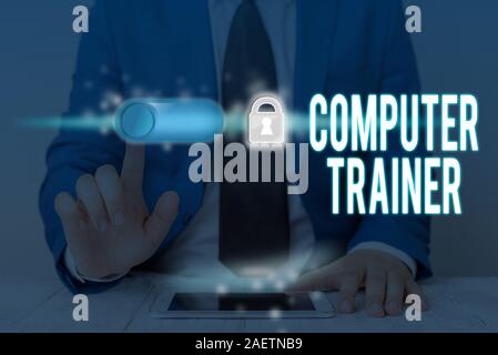 Handwriting text Computer Trainer. Conceptual photo instruct and help users acquire proficiency ...
