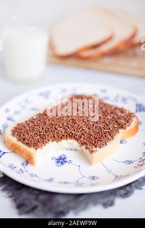 A sandwich with chocolate sprinkles or a 'boterham met hagelslag ...