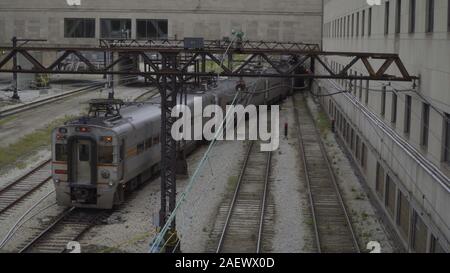 Elevated view railroad switching yard tracks Stock Photo - Alamy