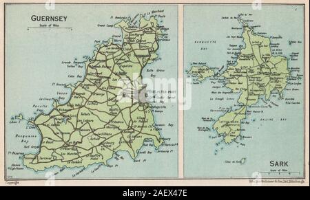 GUERNSEY & SARK. Vintage map plan. Channel Islands. St Peter Port, 1939 ...