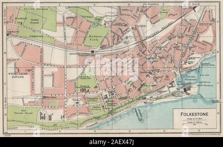 FOLKESTONE. Vintage town city map plan. Kent, 1939 Stock Photo - Alamy